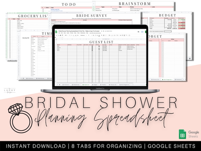 Bridal Shower Planning Spreadsheet Template Digital Download Google ...