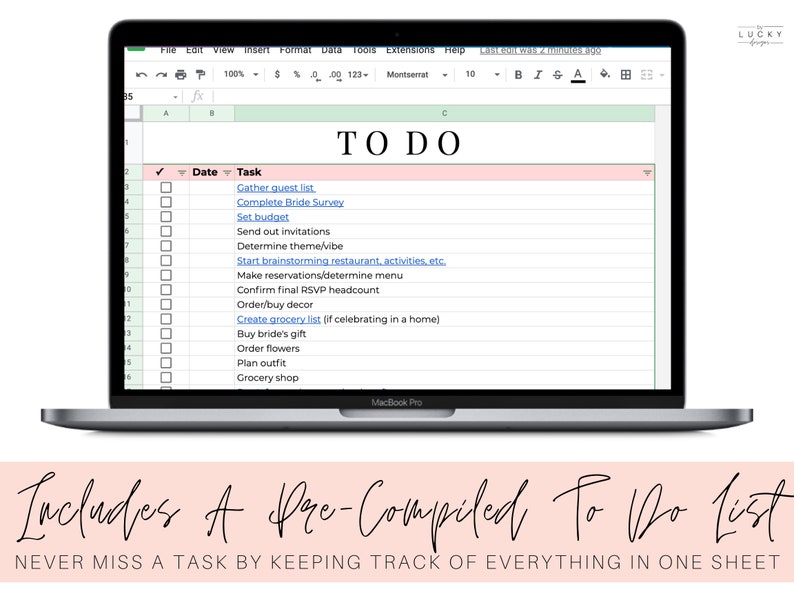 Bridal Shower Planning Spreadsheet Digital Download Google - Etsy