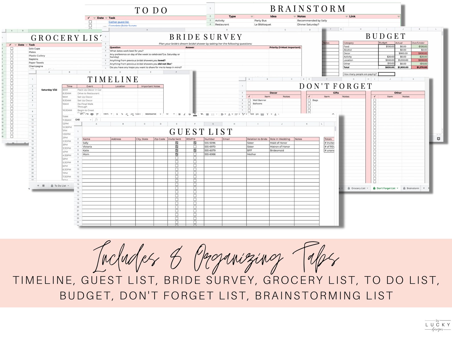 Bridal Shower Planning Spreadsheet: Google Sheets Template (digital ...