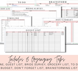 Bridal Shower Planning Spreadsheet Template Digital Download Google ...