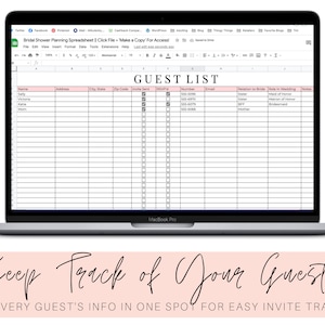 Bridal Shower Planning Spreadsheet Template Digital Download Google ...