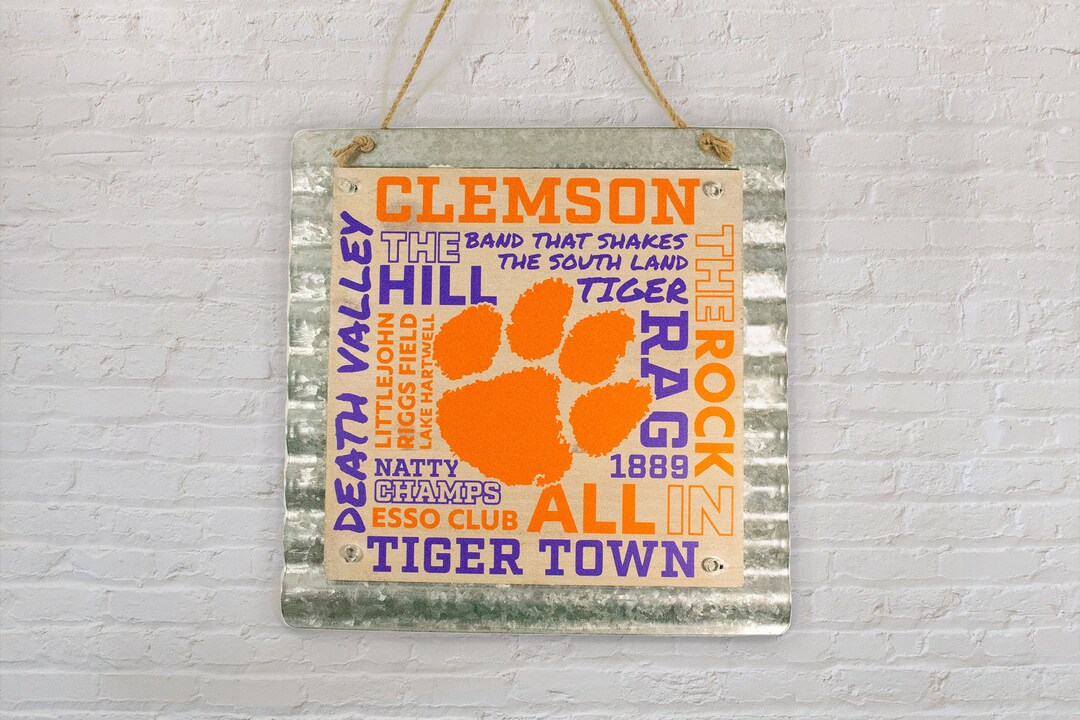 Clemson University Rustic Hanging Sign Text Collage Officially Licensed ...