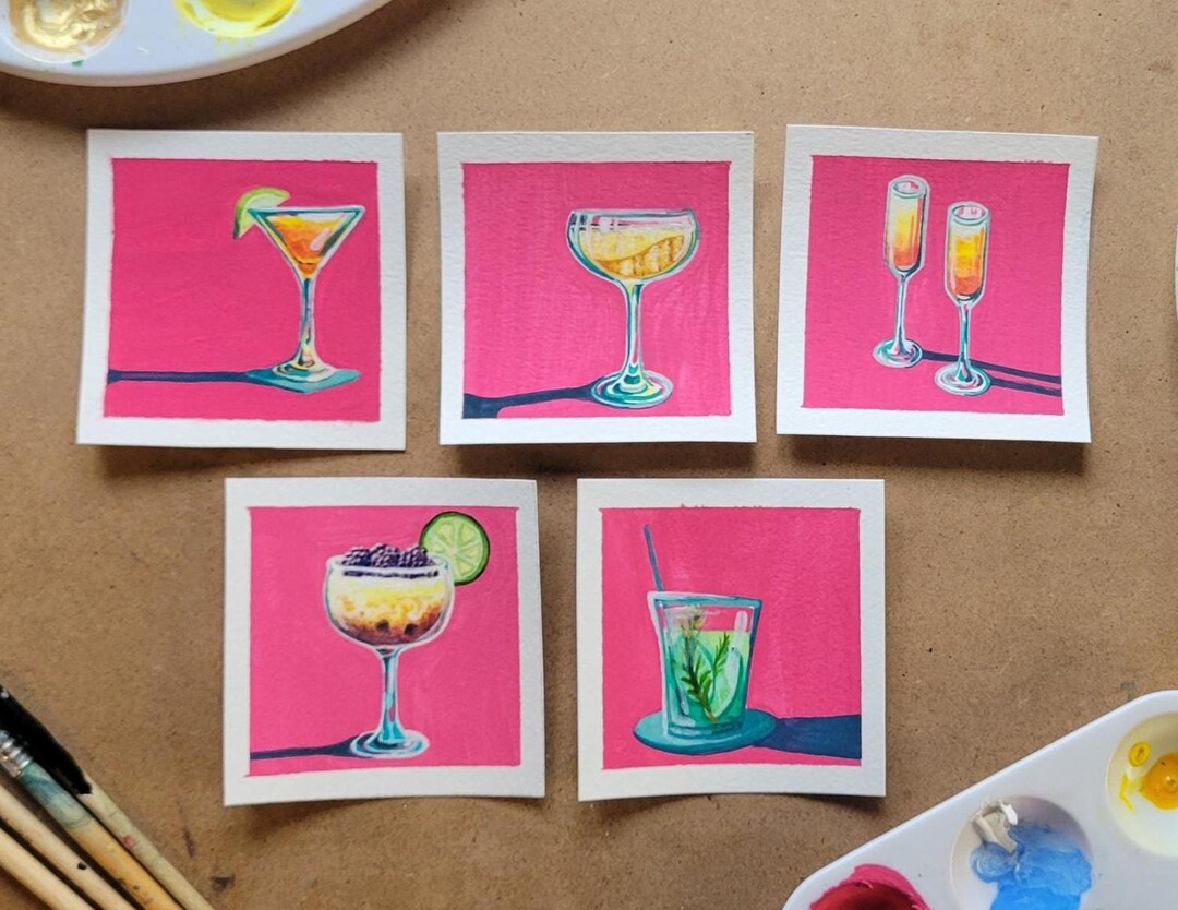 Pink Drinks (original Mini Gouache Paintings) - Etsy