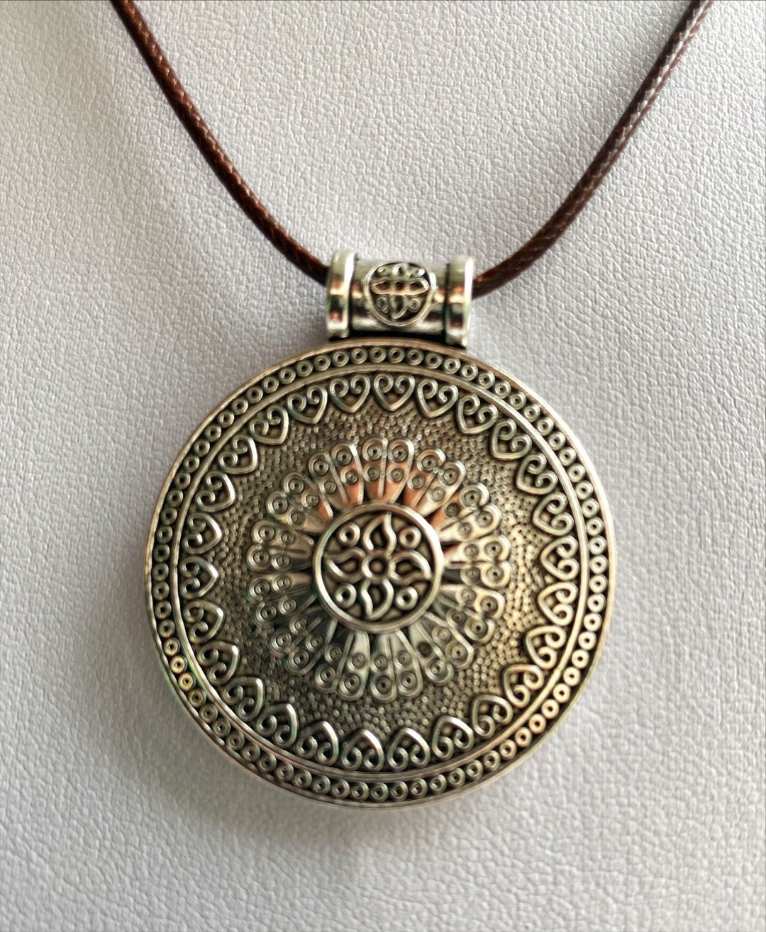 Silver Round Necklace, Large Pendant Necklace, Silver Pendant Necklace ...
