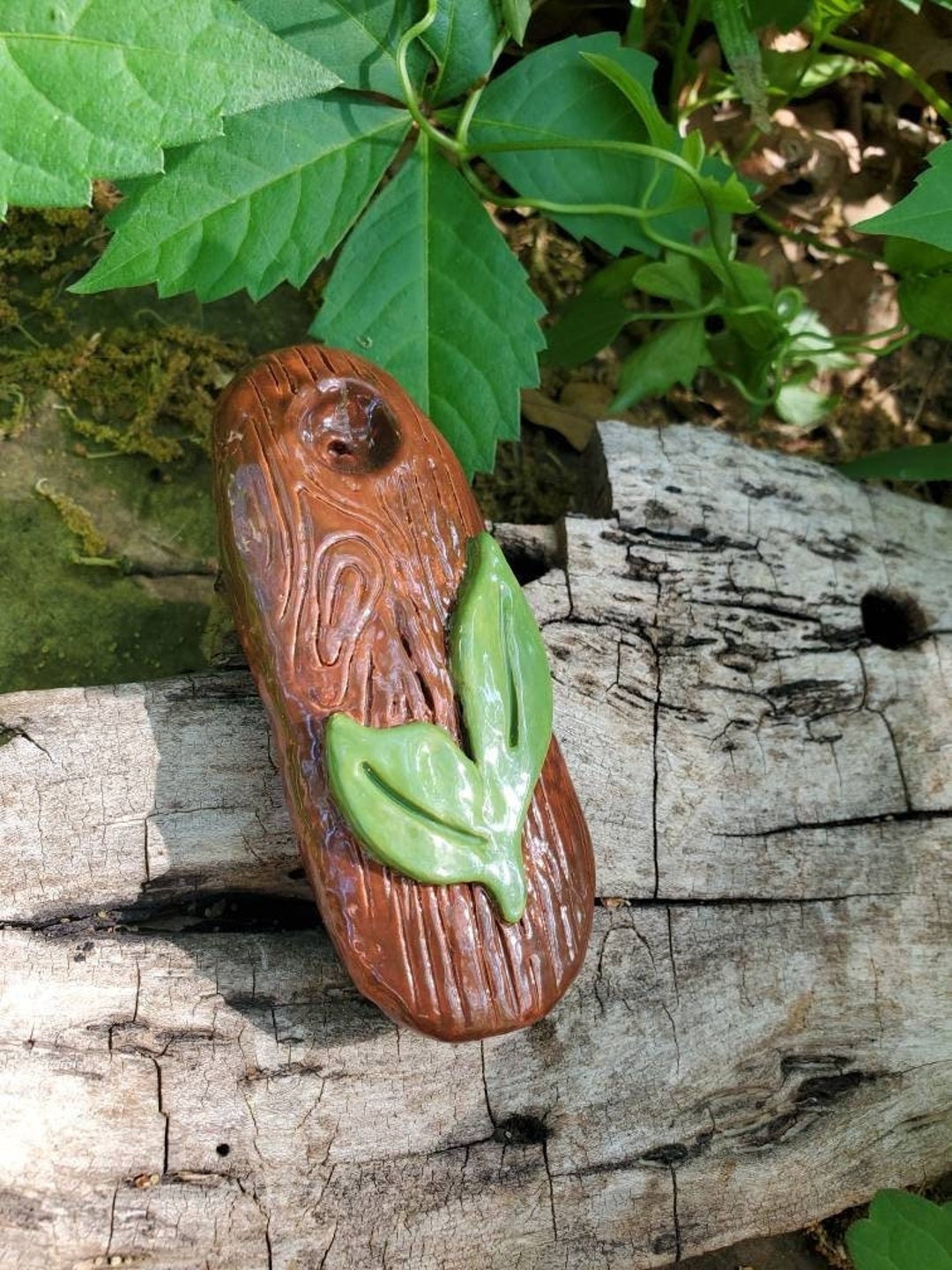Unique Handmade Hand Sculpted Ceramic Pipe Hippie Nature Wooden Bark ...
