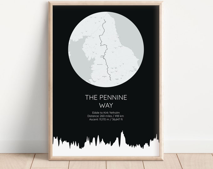 Pennine Way Poster | Pennine Way Track Map | UK Hiking Wall Art ...
