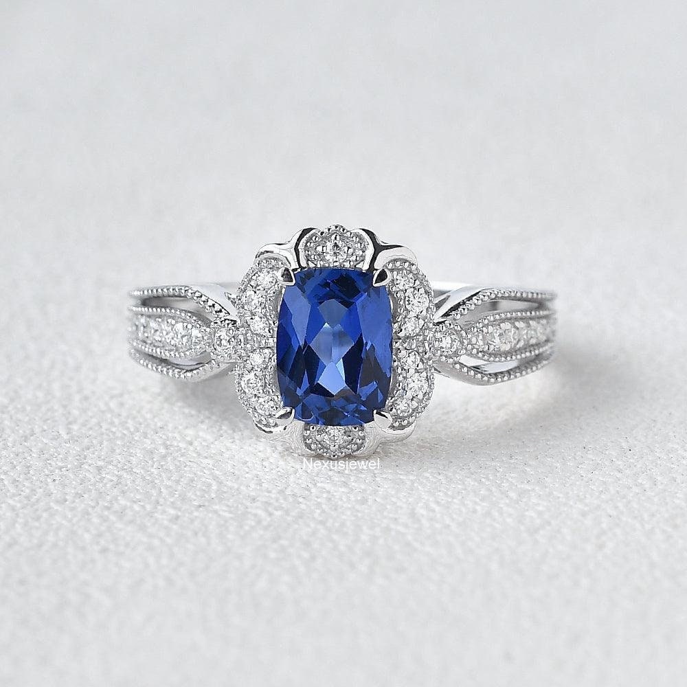 Art Deco Lab Sapphire 2 CT Elongated Cushion Cut Engagement - Etsy