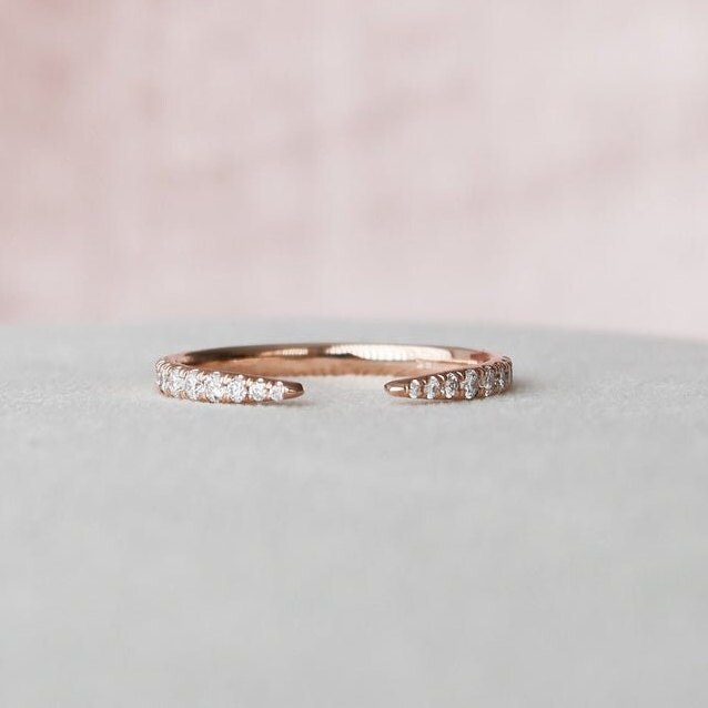 Open Wedding Band, Round Moissanite Wedding Band, 14K Solid Gold Ring ...