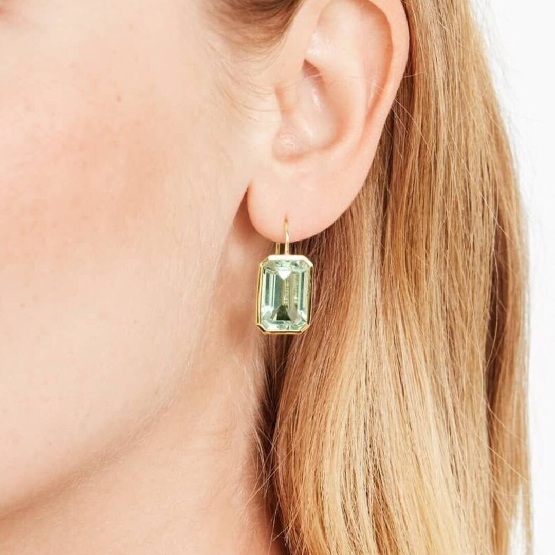 Lab Prasiolite Gemstone Earrings, 14.00 TCW Emerald Cut Bezel Set Earrings, Wedding Gift, Luxury ...