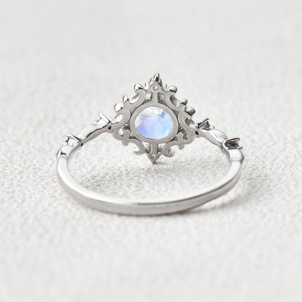 Moonstone Gemstone Ring Round Cut Engagement Ring White Gold - Etsy