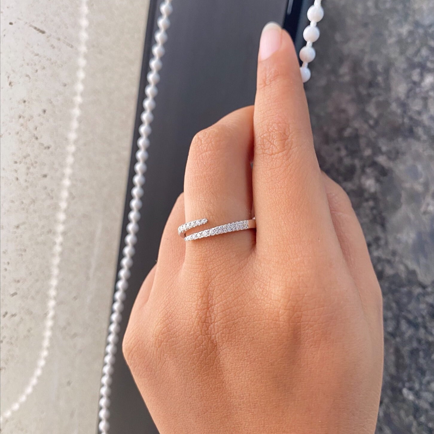 Open Wedding Band, 14K Wrap Diamond Ring, Spiral Solid Gold Ring, 0.3 ...
