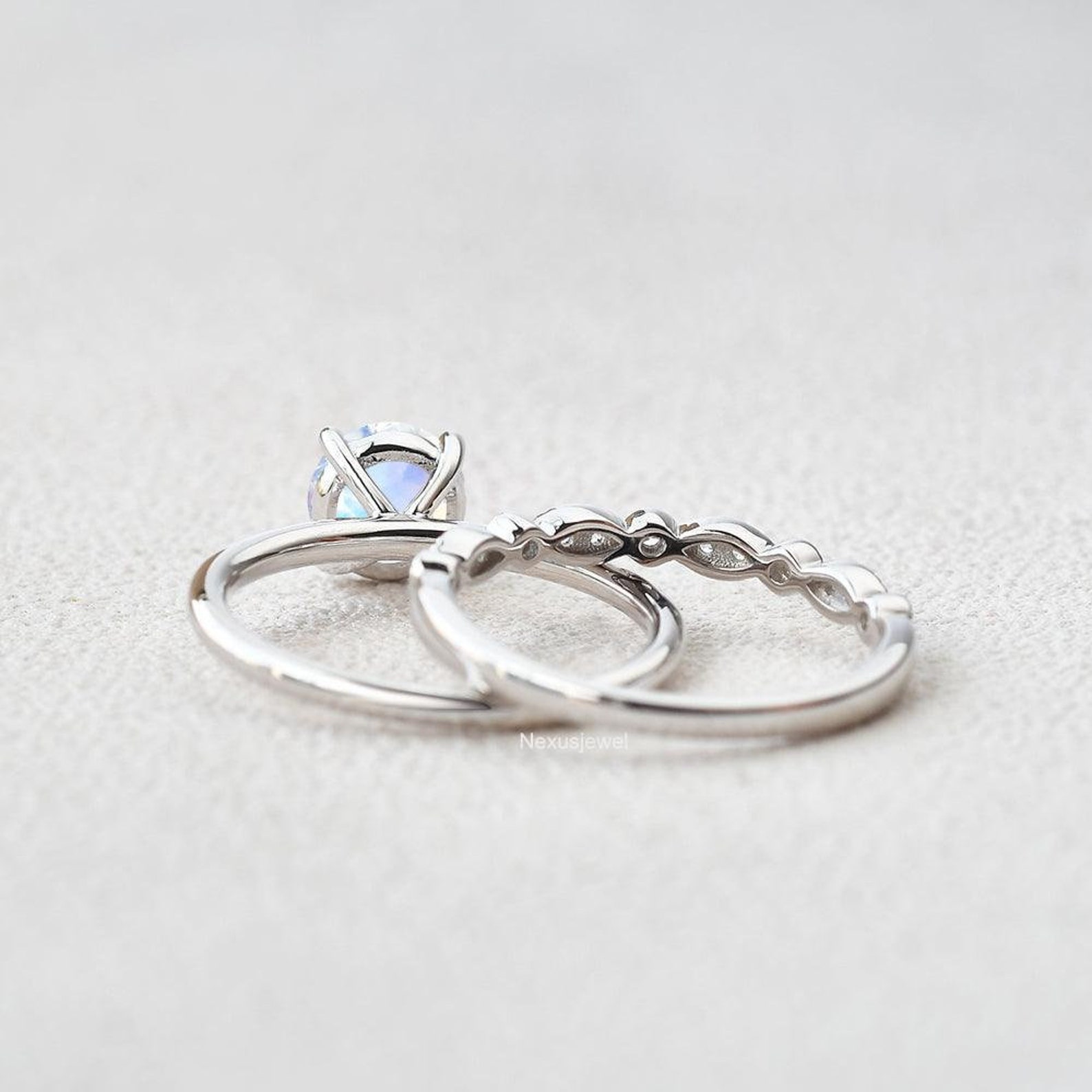 Moonstone Engagement Ring, 1 CT Round Cut Moonstone Bridal Ring Set ...