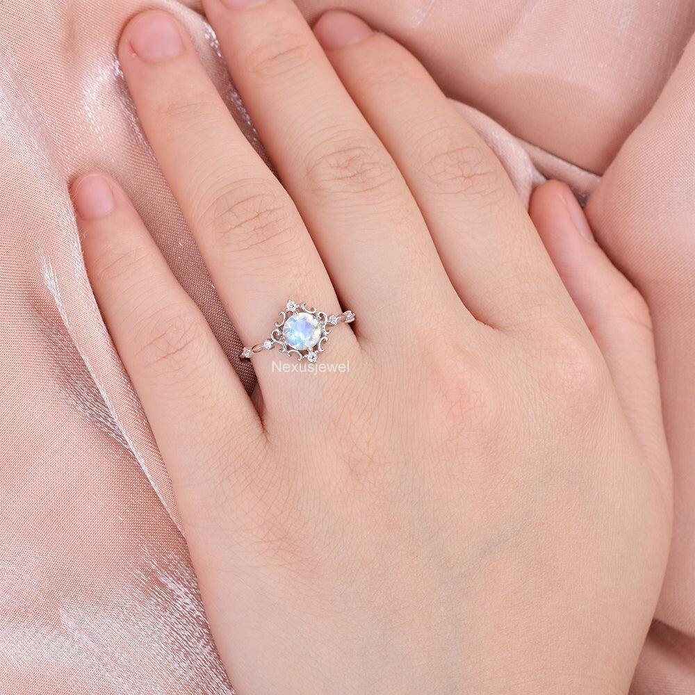 Moonstone Gemstone Ring Round Cut Engagement Ring White Gold - Etsy