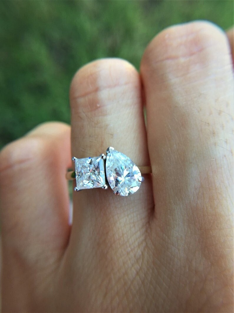 Emily Ratajkowski Celebrity Engagement Ring Princess and Pear - Etsy