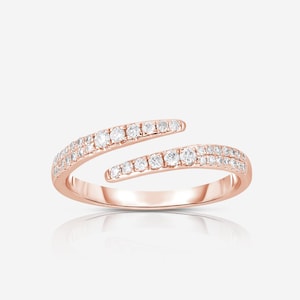 Open Wedding Band, 14K Wrap Diamond Ring, Spiral Solid Gold Ring, 0.3 ...