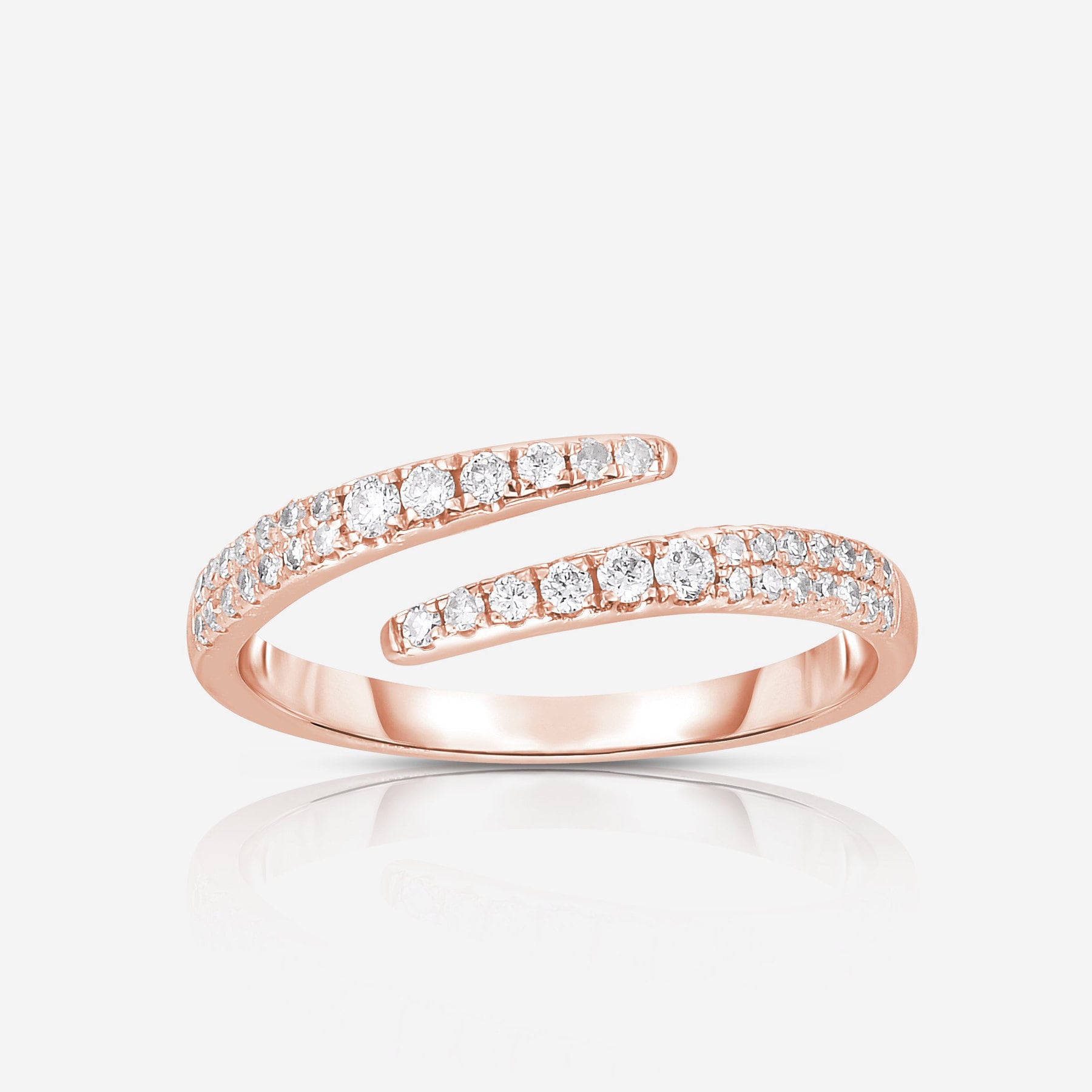 Open Wedding Band, 14K Wrap Diamond Ring, Spiral Solid Gold Ring, 0.3 ...