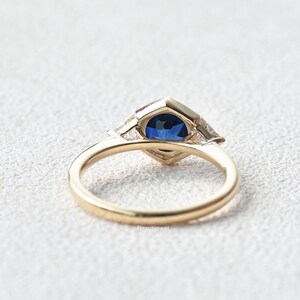 Round Blue Sapphire Ring, Hexagon Shape Three Stone Engagement Ring, 1. ...