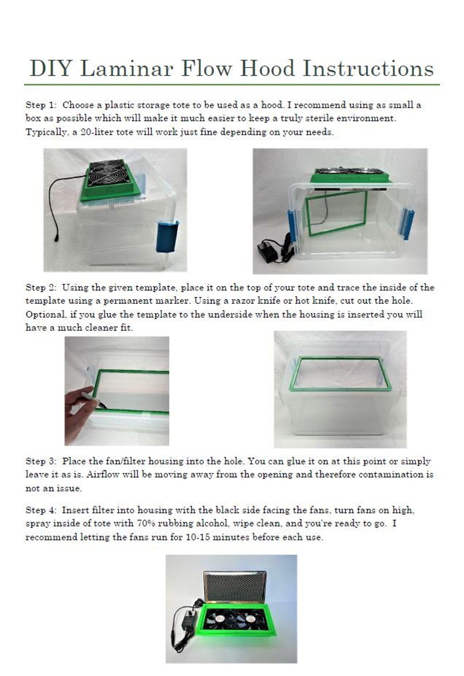 Clean Air Box DIY Laminar Flow Hood Mycology, Tissue Culture ...