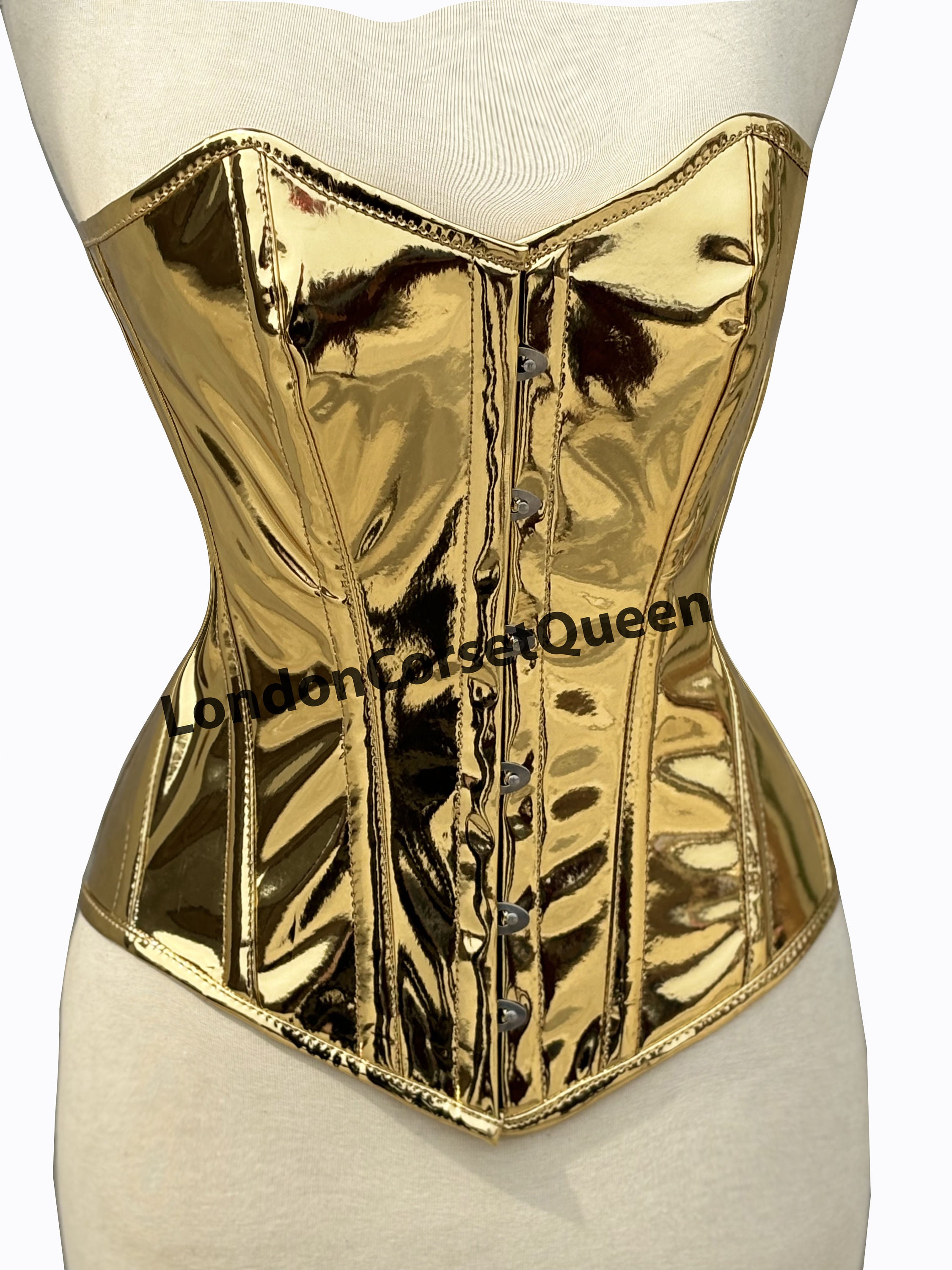 Womens Overbust Golden Pvc Corset Steel Boned Heavy Duty Waist Trainer Pvc Gold Corset Etsy