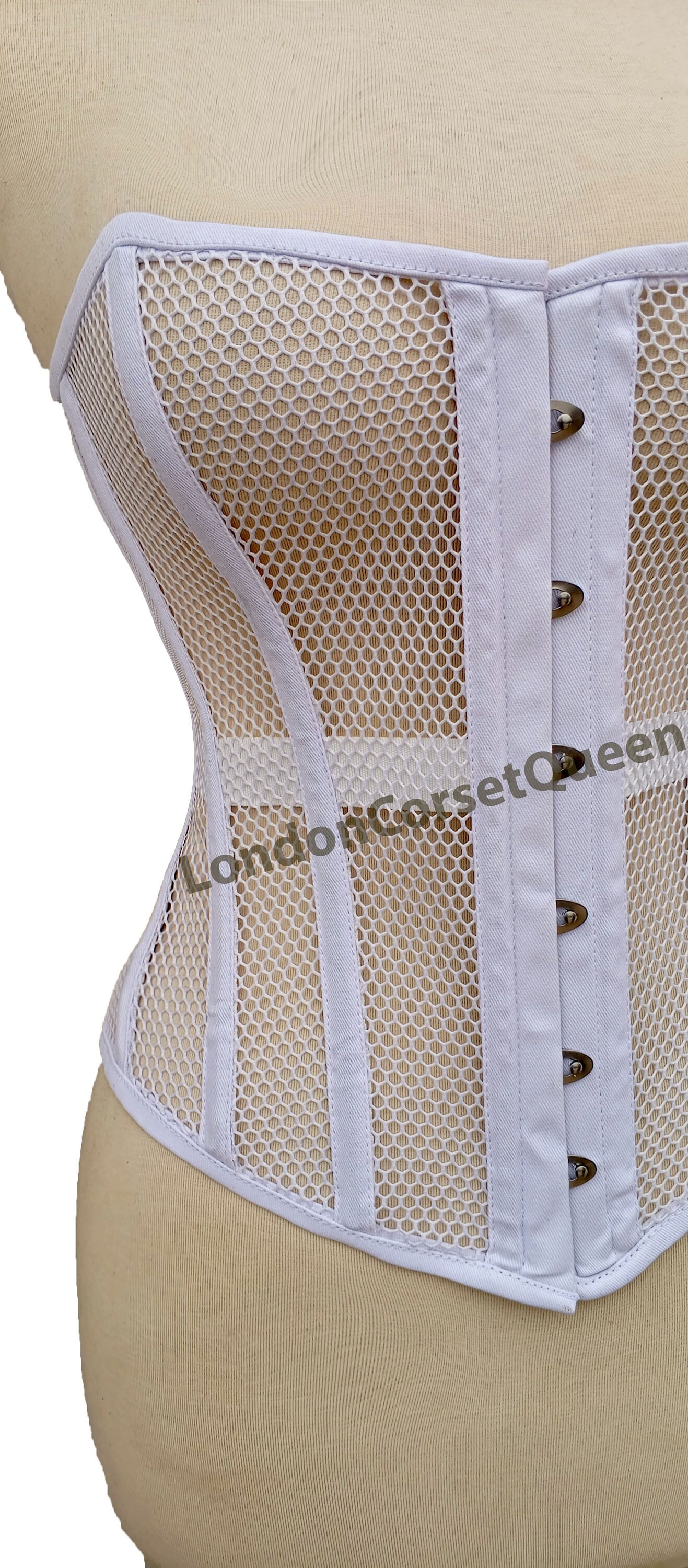 Heavy Duty Overbust Waist Trainer Mesh Corset Steel Boned Beige Corset ...