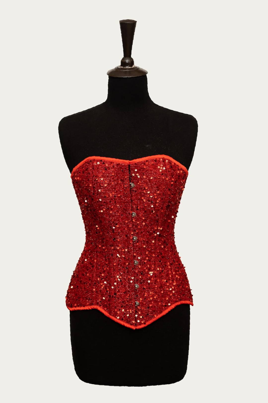 Heavy Duty Double Steel Boned Waist Trainer Sequin Corset Steampunk Red ...