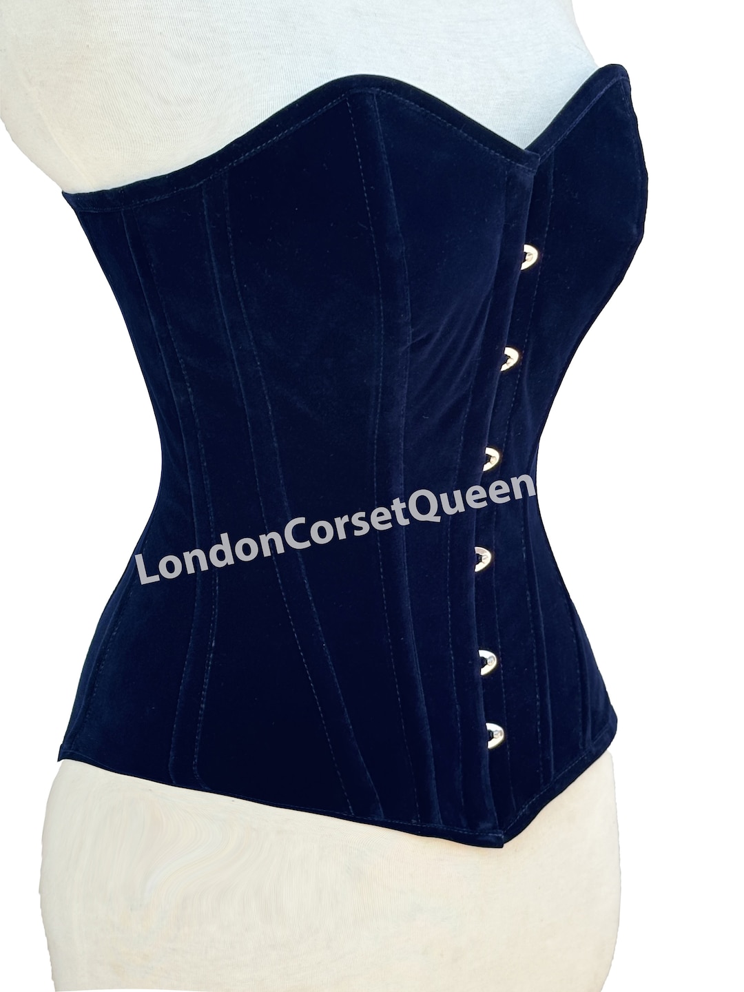Velvet Overbust Corset: Steel Boned Waist Training, Navy Blue - Etsy