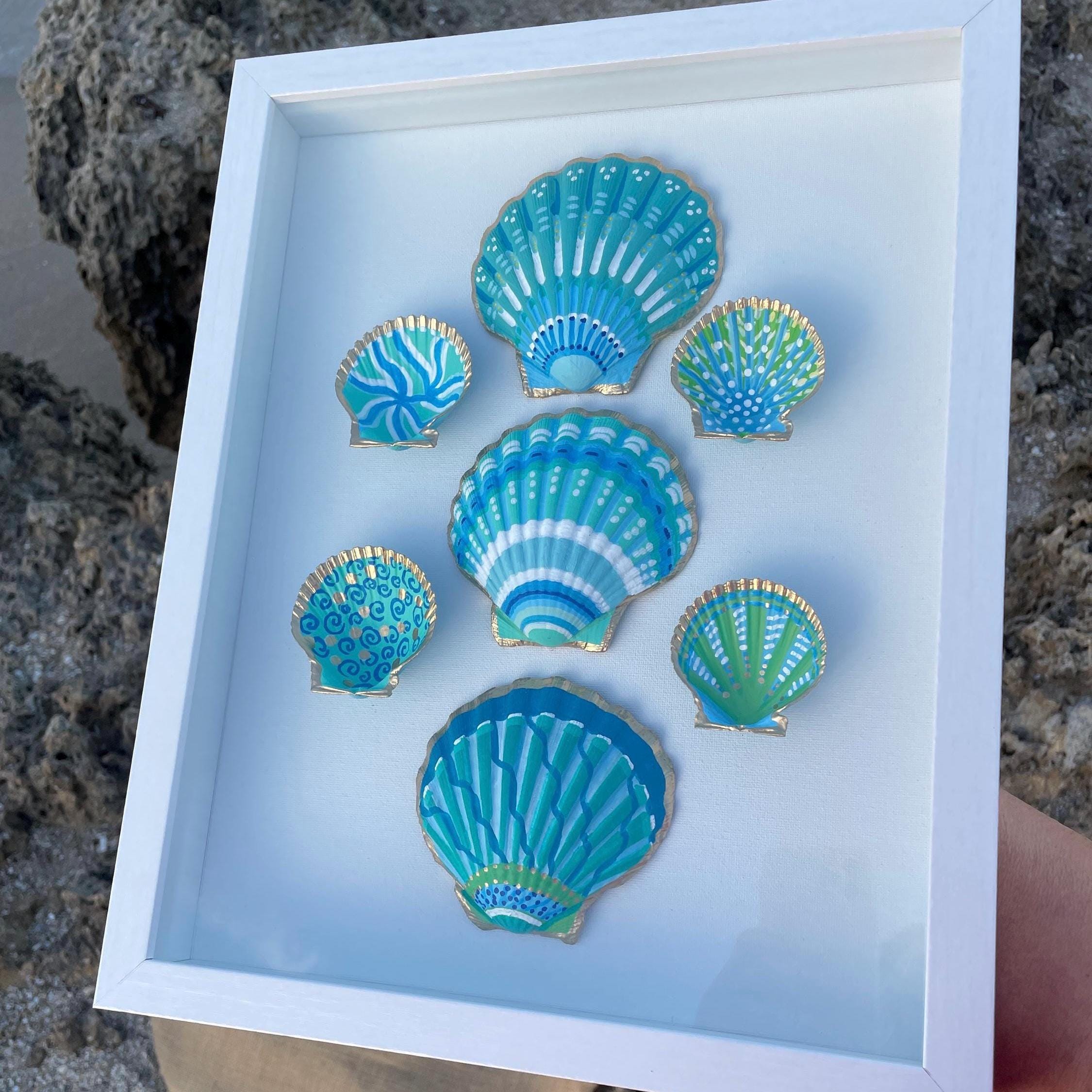 Framed Hand Painted Scallop Shell Art - Coastal Home Decor - Beach ...