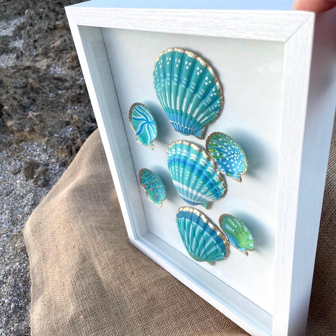 Framed Hand Painted Scallop Shell Art - Coastal Home Decor - Beach ...