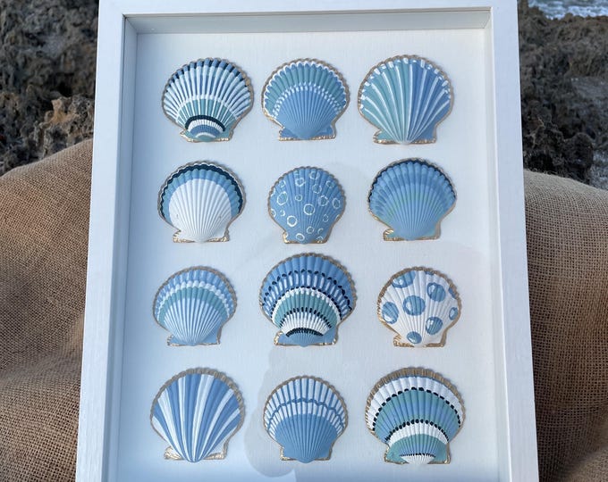 Hand Painted Scallop Shell Art: Coastal Blue Home Decor - Etsy