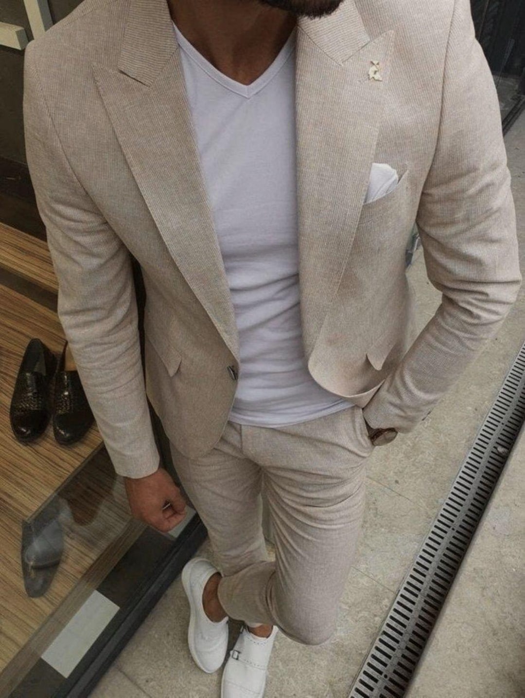 Beige Two Piece Suit: Classy Mens Wedding & Prom Outfit - Etsy