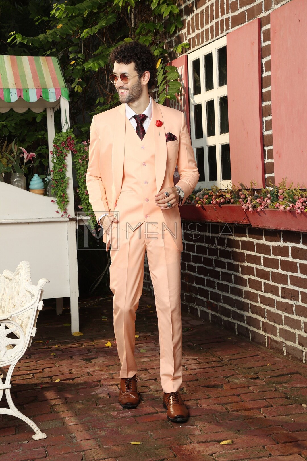 Menista Custom Slim Fit Suit Premium Three Piece Pink/ Peach Mens Suit ...