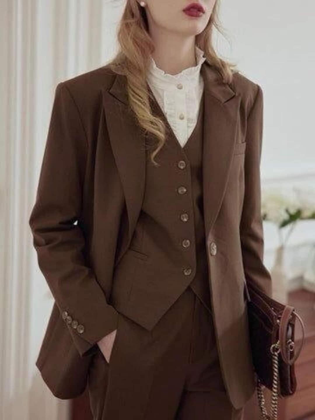 Women Bespoke Slim Fit Suit Brown Three Piece New Style Ladies Suit for ...