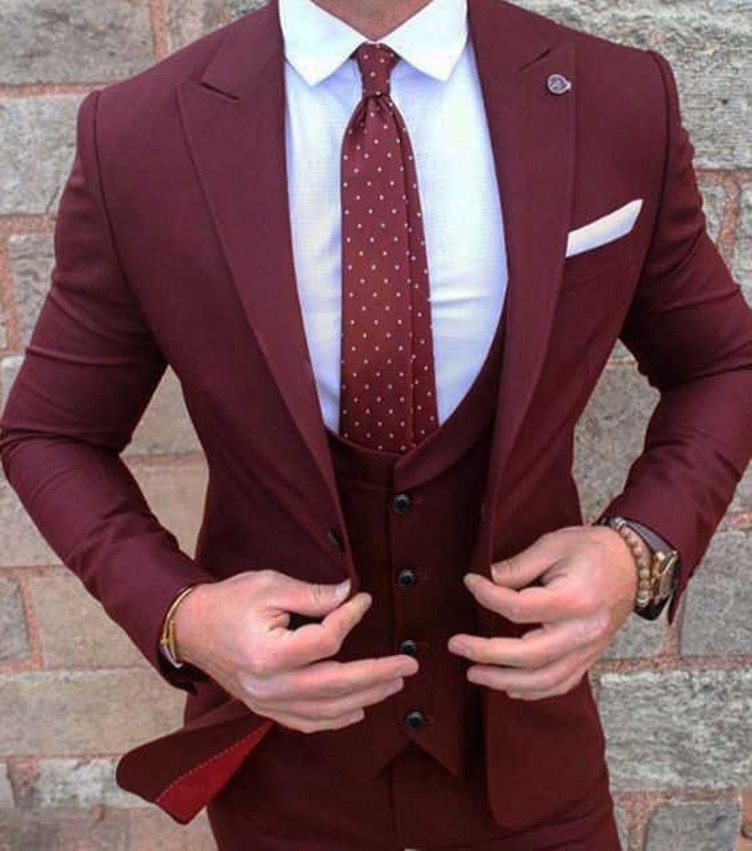 Burgundy Three Piece Suit, Menista Premium Menswear - Etsy