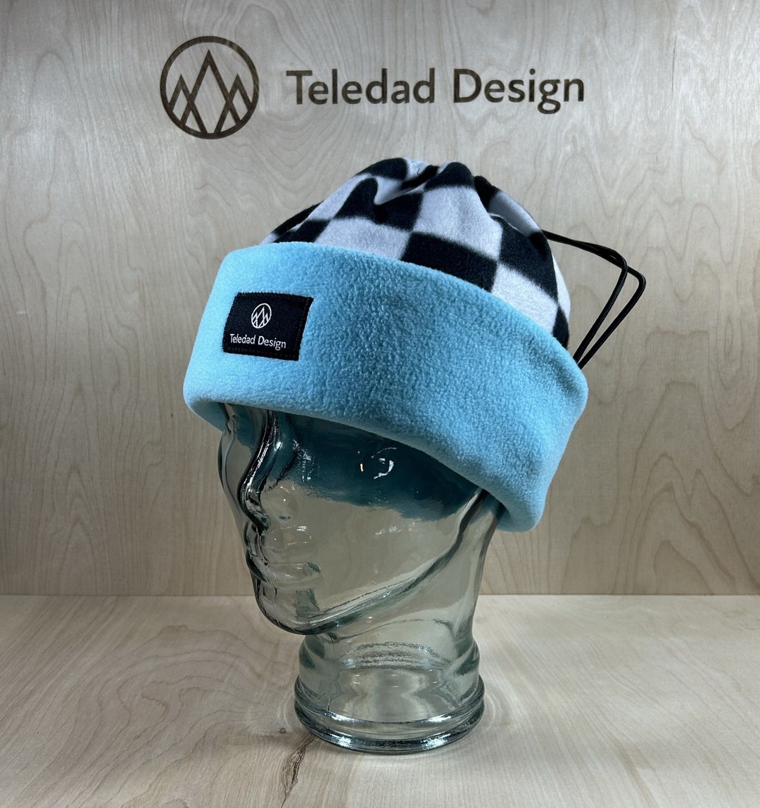 Cinch Top Beanie - Light Blue / Checkered - Etsy