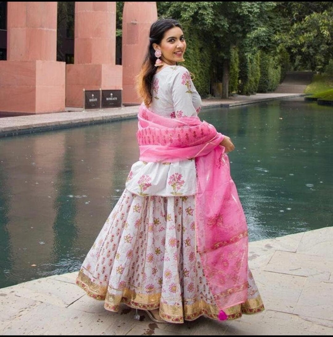 Pakistani Block Print Heavy Flared Kurti With Skirt Designer Dupatta ...