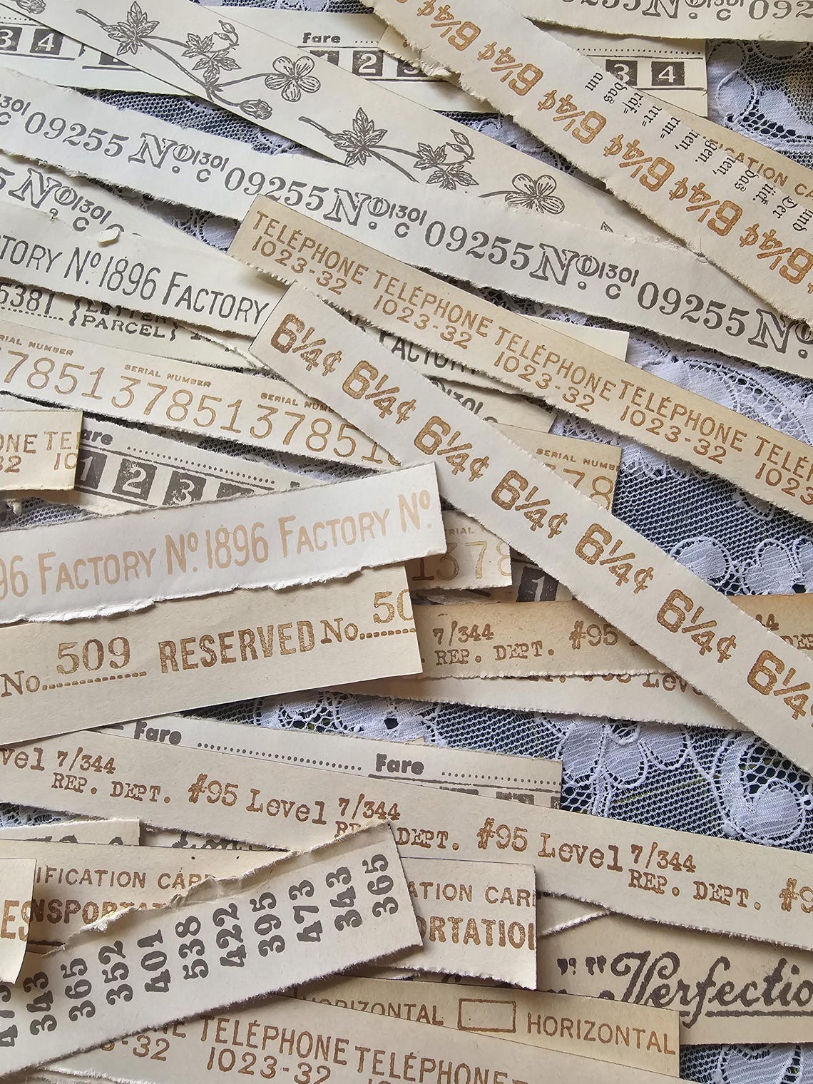 Handmade Vintage Book Page Strips / Stamped Strips / Ephemera / Journal ...