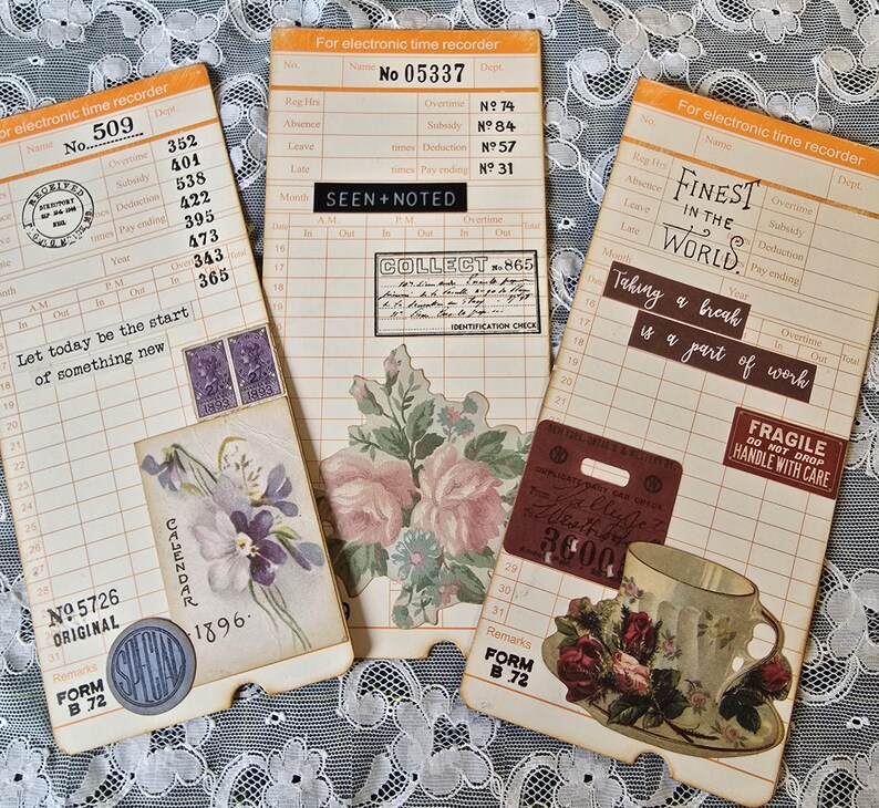 Set of 3 Altered Time Cards / Tim Holtz Style /ephemera / Craft ...