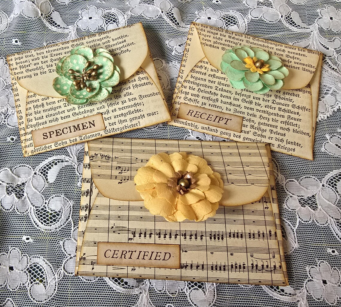 Handmade Floral Envelopes: Vintage Book Page Set of 3 - Etsy