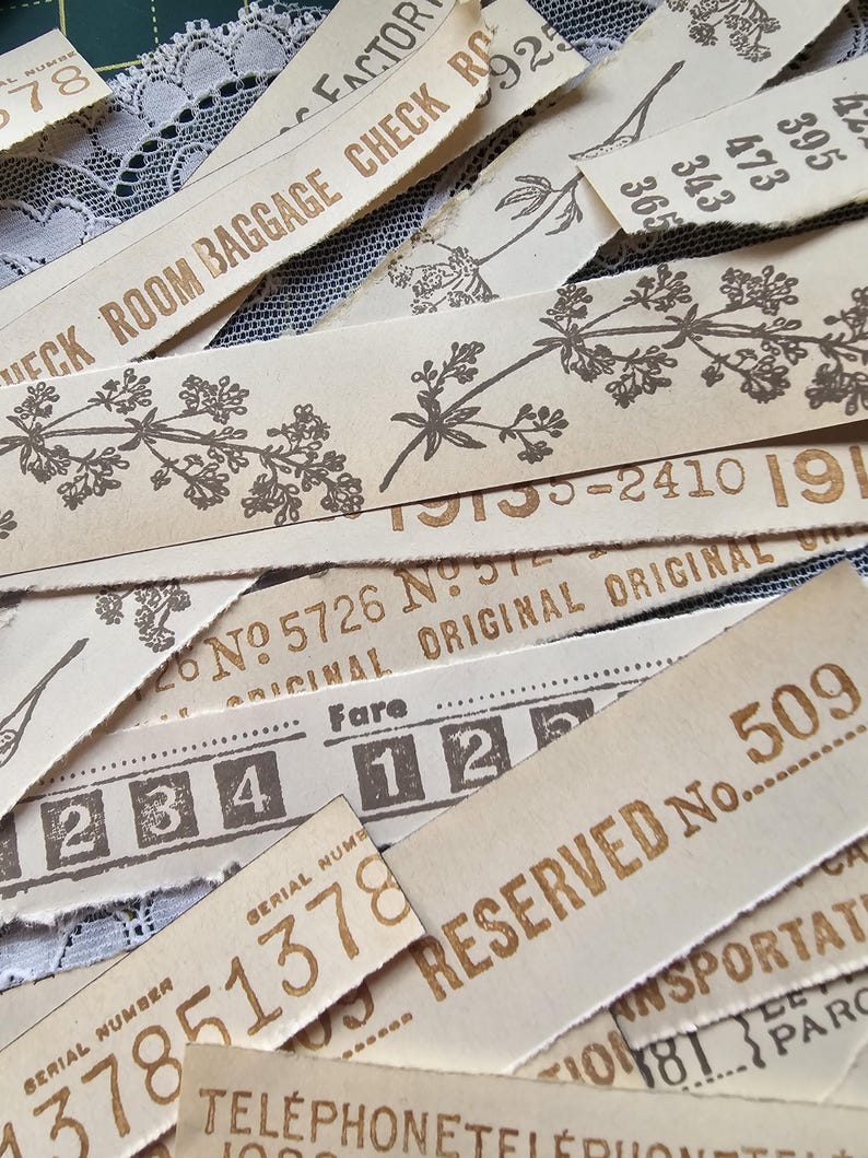 Handmade Vintage Book Page Strips / Stamped Strips / Ephemera / Journal ...