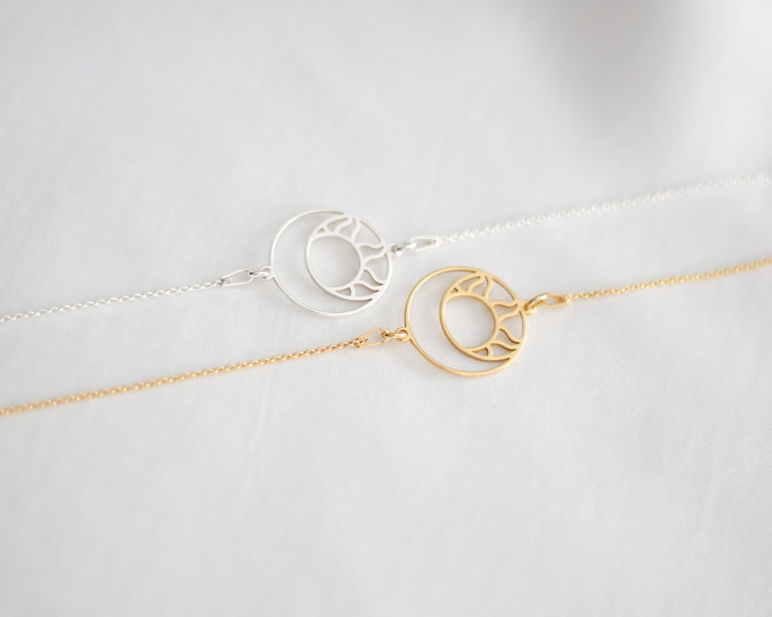 Sun and Moon Bracelet in Sterling Silver, Sun Moon Pendant, Birthday ...