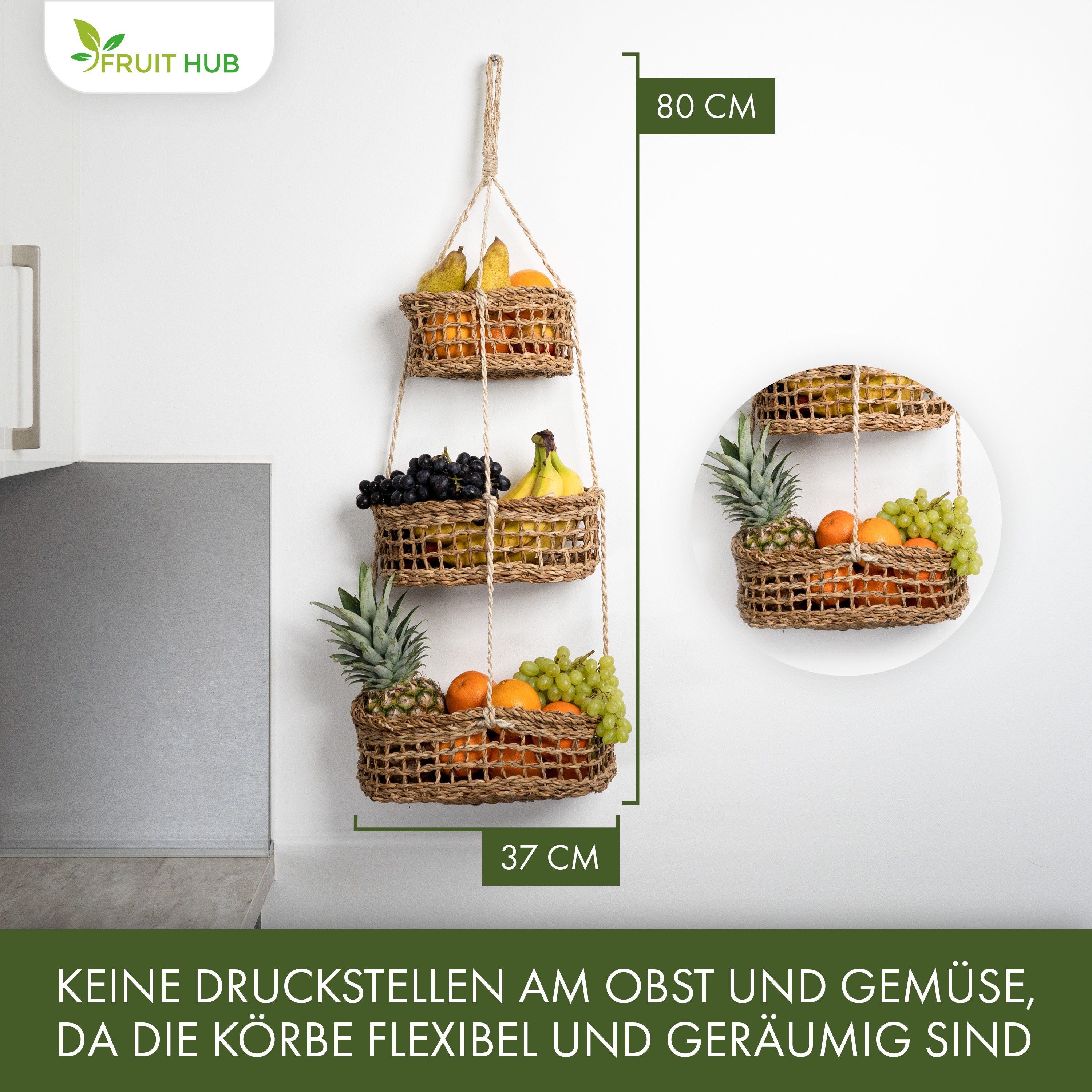FRUIT HUB® Obstkorb, Hängekorb, Obstkorb Hängend, Hängekorb Küche ...