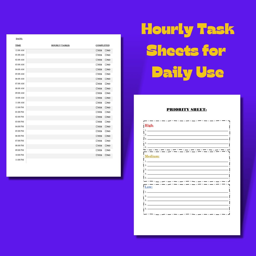 Hourly Task Sheet for Daily Use. Digital, Printable, and Goodnotes ...