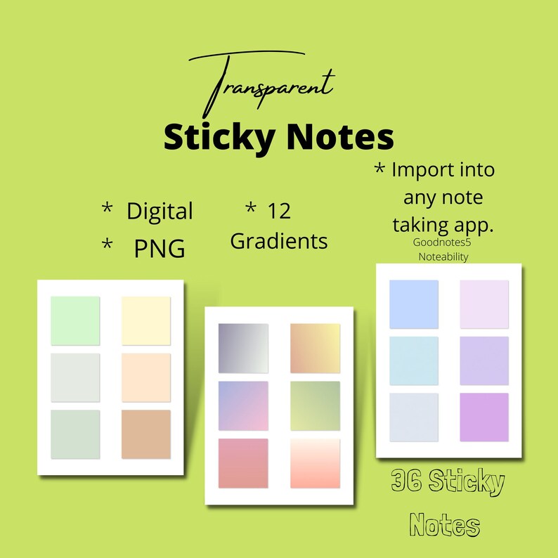 Transparent Sticky Notes, PNG Digital Stickers - Etsy