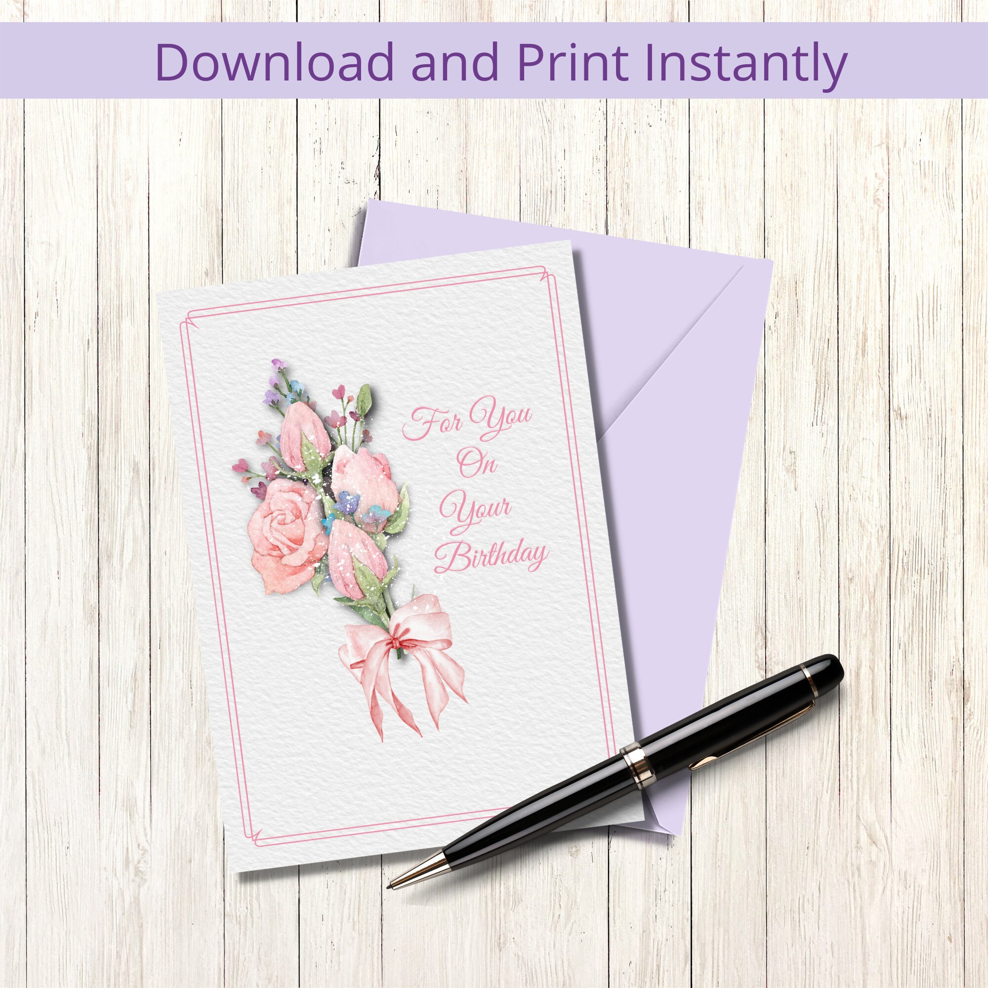 Printable Roses Birthday Card Instant Download Flowers - Etsy