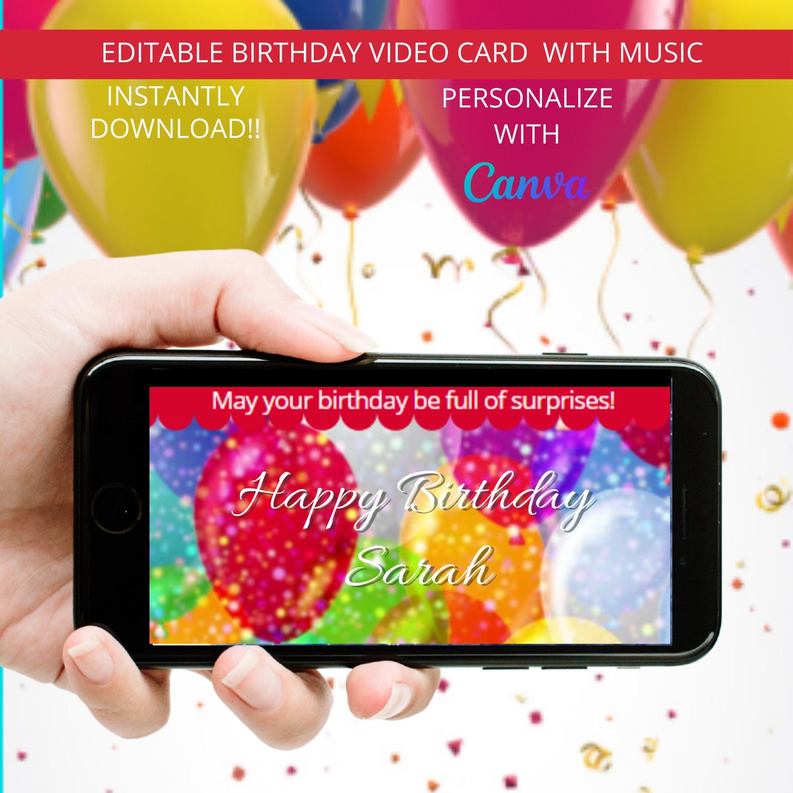 Personalized Video Birthday Card With Balloons and Music, Birthday ...