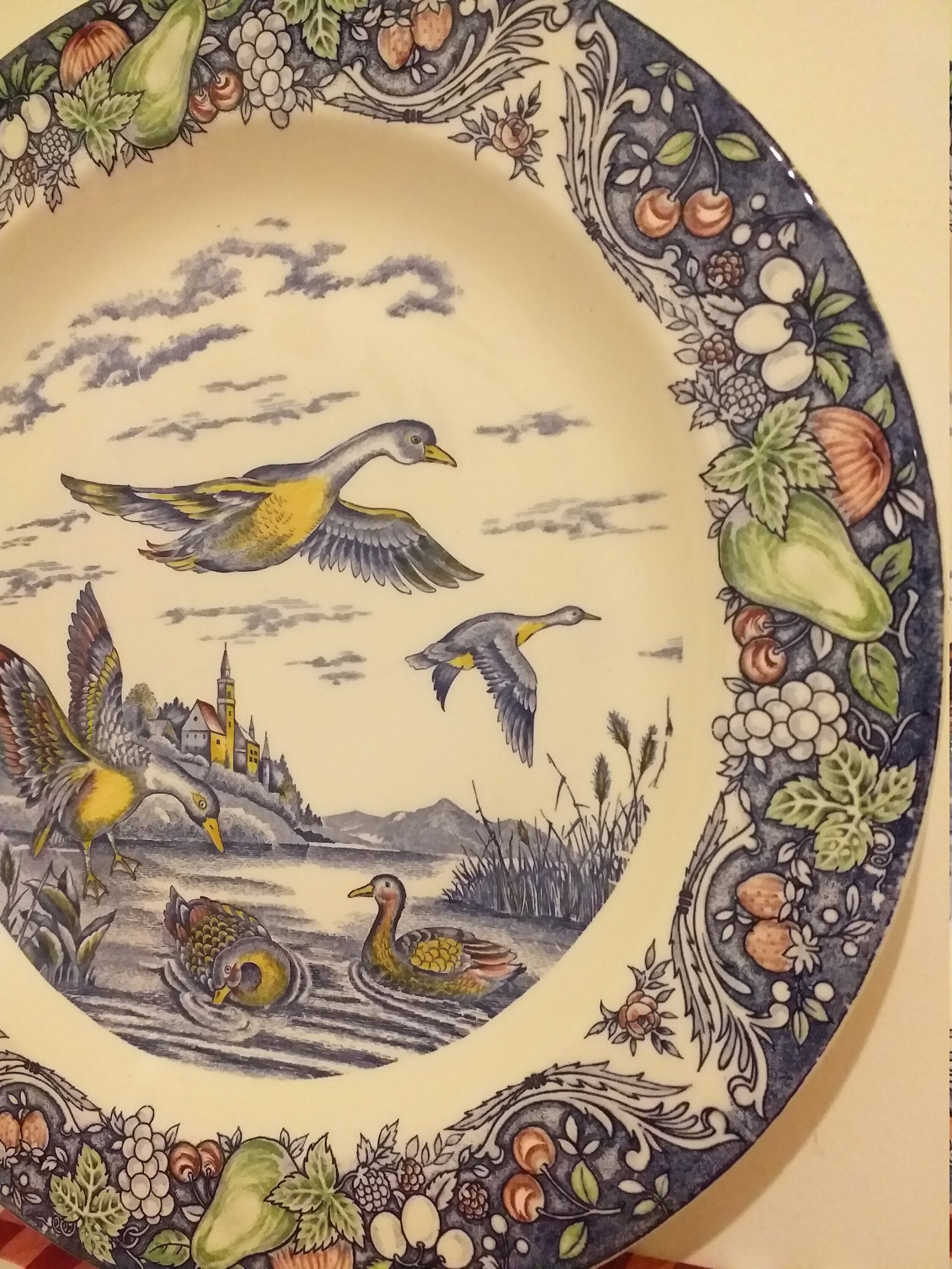 Large Round Ceramic Dish With Bird Decorhuge Fruit Plate 41 - Etsy