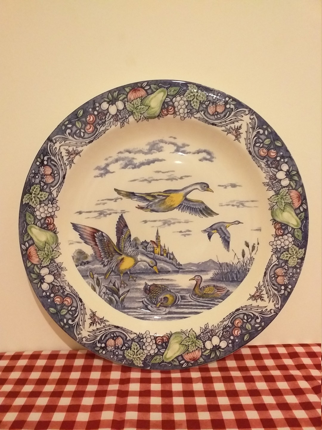 Large Round Ceramic Dish With Bird Decorhuge Fruit Plate 41 - Etsy