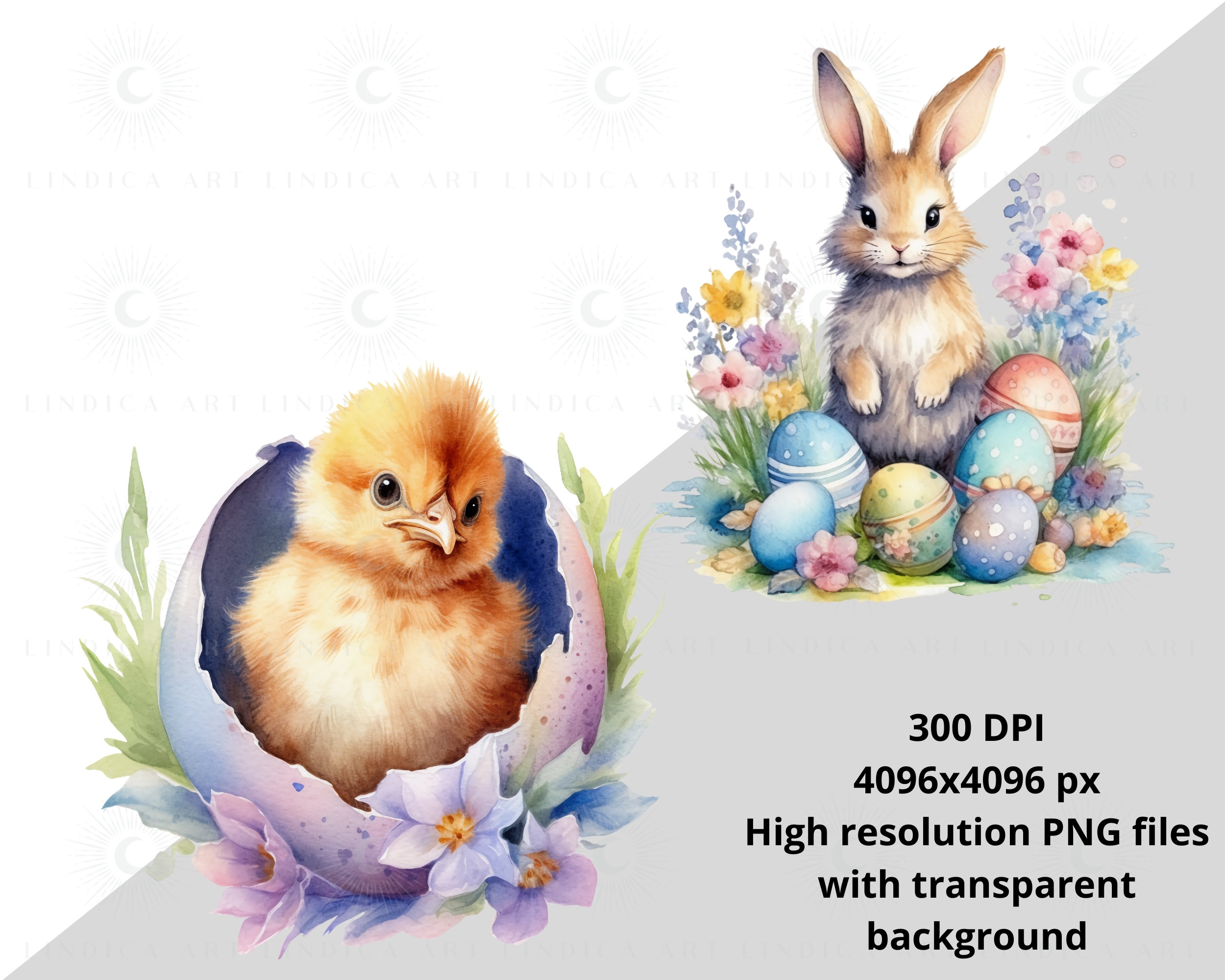 Watercolor Easter Clipart BUNDLE 226 PNG Files, Easter Bunny Floral ...