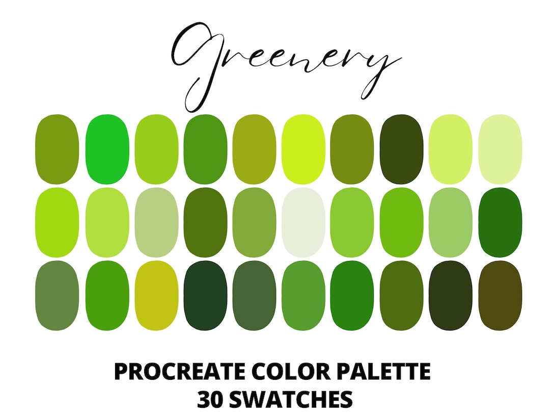 Procreate Color Palette, Green Color Swatches, Spring Greenery Digital ...