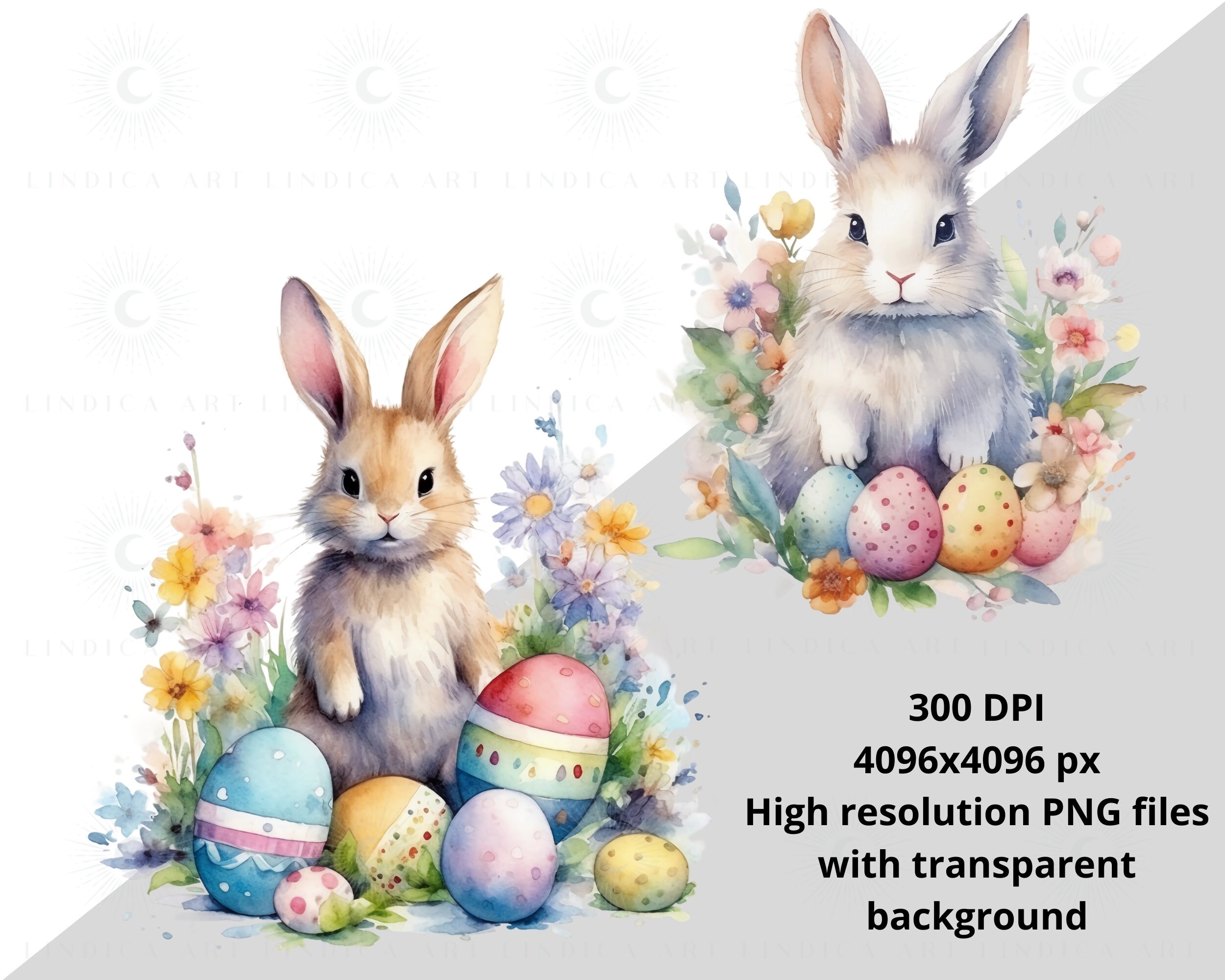 Watercolor Easter Bunnies Clipart BUNDLE 45 PNG Files, Easter Cute ...